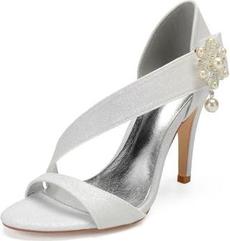 Generic Femmes Mariage Talons Hauts Mariée Peep Toe Été Élégante Stylet Talons Sandales Heels Chaussure Mariage 10.5Cm,Ivoire,40 EU
