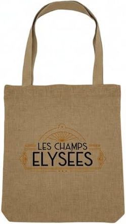 Fabulous Sac Shopping Tote Bag Aspect Lin - Les Champs Elys&eacute;es Paris France Luxe Style Architecture - Sac de Courses Toile Epaisse 360g Beige Naturel Cabas Por