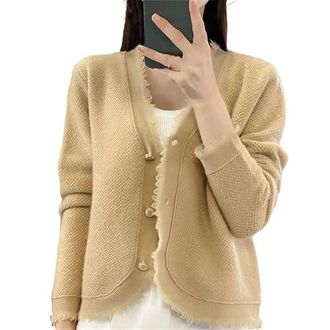 Generic Pull en laine &agrave; col en V pour femme - Cardigan &eacute;l&eacute;gant en tricot - Manteau court &agrave; manches longues, kaki, Taille XL