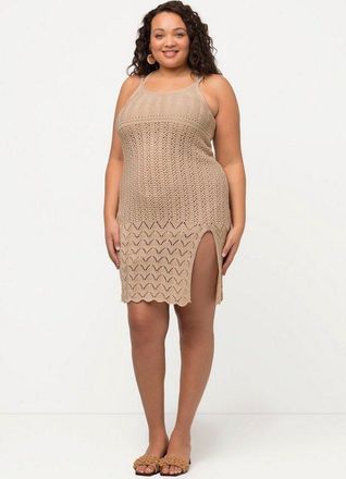 Ulla Popken Minikleid Häkelkleid V-Ausschnitt Spaghettiträger ärmellos