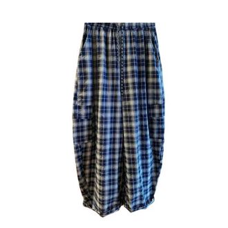 Generic Pantalon &agrave; carreaux taille haute pour femme, coupe ample, d&eacute;contract&eacute;e, amincissante, SLE Commute Faion, taille haute, jupe trap&egrave;ze, bleu marine, XXL 