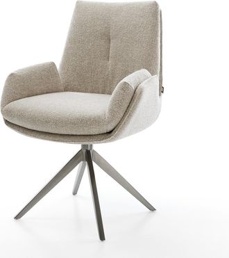 DELIFE Drehstuhl Clea-Flex Webstoff Soft Beige Kreuzgestell breit Graphit 360° drehbar Wippfunktion, Esszimmerstühle