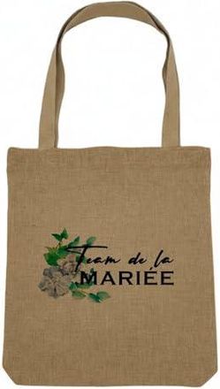 Fabulous Sac Shopping Tote Bag Aspect Lin - Team de la Mari&eacute;e Mariage Mari&eacute; Fleurs Bleues - Sac de Courses Toile Epaisse 360g Beige Naturel Cabas Port&eacute; Epaule 