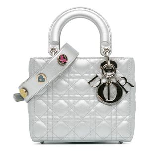 Dior Silver Small Metallic Grained Calfskin Cannage Lucky Badges My Lady Dior