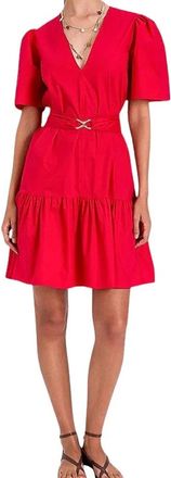 Twinset Femme, Robes, Rouge, Taille: 42 FR Robe Courte en Popeline de Coton Stretch