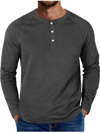 ORANDESIGNE Herren Langarm Henley-Shirt Basic Longsleeve Shirts mit Knopfleiste 2025 A Dunkelgrau XL