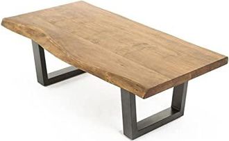 Byliving Couchtisch Judy/Sofatisch mit Baumkante/Massivholz Akazie Natur braun/Gestellt Metall schwarz pulverbeschichtet/Baumkantentisch klein/B 120, H 45, T 6