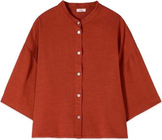Oltre Femme, Blouses et Chemises, Orange, Taille: 44 FR Chemise Boxy avec Col Mandarin