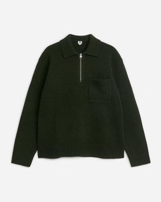 Arket Gestricktes Polohemd Aus Wolle Mit Rei&szlig;verschluss -Gr&uuml;n