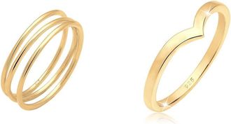 Elli Ring Damen Wickel Filigran in 925 Sterling Silber & Ring Damen V-Form Stacking Trend in 925 Sterling Silber Vergoldet