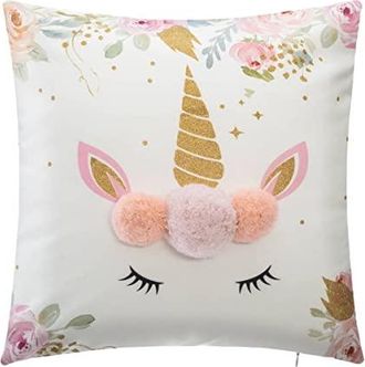 Atmosphera Atmosphera - Coussin Enfant Licorne - Pompons - 39x39 cm