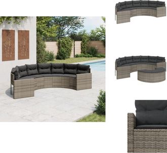 vidaXL Gartensofa mit Kissen Halbrund Grau Poly Rattan - Gartensofa - Halbrunder Gartensofa - Outdoor Sofa - Terrassenm&ouml;bel - Gartenm&ouml;bel