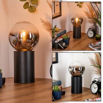 HOFSTEIN Tischleuchte Gastor, Tischlampe aus Metall/Glas in Schwarz/Chrom/Rauch/Klar, Leuchte im Retro/Vintage-Design mit Glasschirm (Ø 15cm), E14, Wohnzimmer,