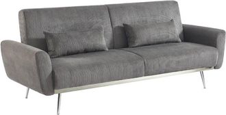 Sweeek 2-3-Sitzer Design-Schlafsofa mit Cordbezug und verchromten Metallf&uuml;&szlig;en, Cord, Dunkelgrau