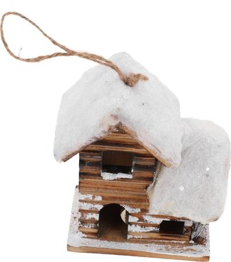 Amosfun LED Beleuchtete Mini Holzhaus Schneebedeckte Deko f&uuml;r Weihnachtsbaum und Tisch Rustikale Winter-Ornamente als Festliche Zimmer Kamin-Dekoration