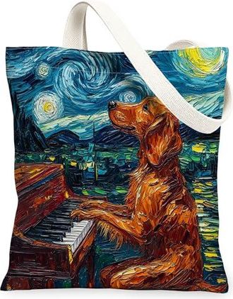 Generic Sac fourre-tout en toile pour faire du shopping Motif chien Setter irlandais 33 x 38,1 cm, sac d&eacute;picerie r&eacute;utilisable pour femme, animal de compagnie,