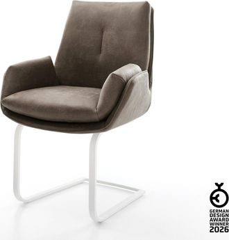 DELIFE Freischwinger Clea-Flex Mikrofaser Taupe Vintage Freischwinger flach Wei&szlig;, Esszimmerst&uuml;hle
