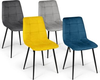IDMarket Idmarket - Lot de 4 chaises mila en velours mix color bleu, gris clair, gris foncé, jaune