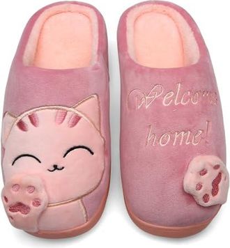 Mishansha Chaussons Femme Homme pour dhiver Automne Pantoufles Peluche Chaussures Maison avec Dessin Animé - Chaud Doux Confort et Mignon (Rouge, 35/36 EU = 36/