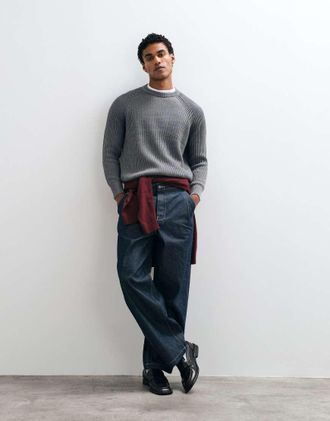 Selected pull en maille c&ocirc;tel&eacute;e p&ecirc;cheur gris