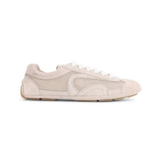 Prada Low-Top Sneaker - Low-Profile Suede And Mesh Sneakers - Gr. 37,5 (EU) - in Beige - f&uuml;r Damen