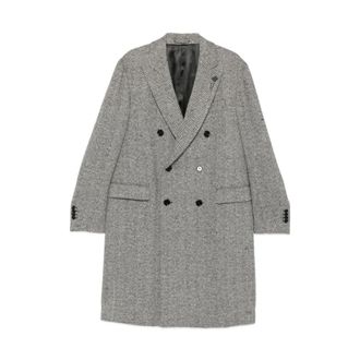 Lardini Doppelreihiger Mantel mit Fischgr&auml;tmuster - - Coats - Herren - Grau - XL