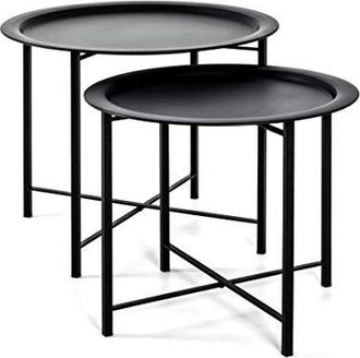 Haku Möbel Lot de 2 Tables Basse Noir, métal - Dim.: H 44/49 cm x Ø 52/62 cm, Style: Art Deco