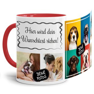 Tassendruck Foto-Tasse selbst gestalten mit Text & Collage f&uuml;r 5 Fotos - Geschenk f&uuml;r Familie, Freunde, Geburtstag, Weihnachten - Keramik Innen & Henkel Rot, 300 
