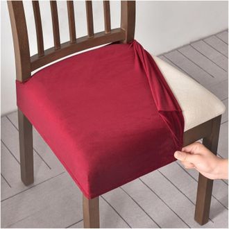 Generic Stretch Stuhlbezüge Ohne Rückenlehne | Dehnbarer, Waschbarer Sitzschutz Aus Velours Für Esszimmer, Küche & Wohnzimmer(Burgundy,Set of 2)