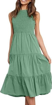 Generic Robe d&eacute;t&eacute; d&eacute;contract&eacute;e mi-longue style boh&egrave;me sans manches pour femme - Style trap&egrave;ze, Vert, S
