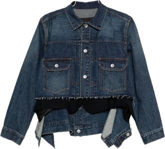 sacai Femme, Vestes, Bleu, Taille: 42 FR Veste en jean asym&eacute;trique &agrave; superpositions
