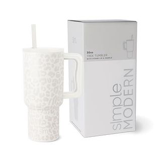 Simple Modern Mug Isotherme avec Poignée et Paille | Gourde Isotherme en Acier Inoxydable | Vaso de viaje para café helado | Trek | 890ml | Cream Leopard