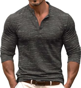Generic Chemise &agrave; manches longues pour hommes Coupe ajust&eacute;e : chemises d&eacute;contract&eacute;es avec 1/4 boutons-pression Chemises de haut Vintage Chemise d&eacute;contract&eacute;e C