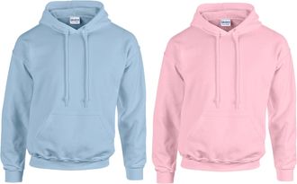 Gildan 2er Herren Kapuzenpullover Heavy Blend Set Hoodie Sweat M L XL 2XL 3XL 4XL 5XL in verschiedenen Farbsets & HLKauf-Block (1x Light Blue, 1x Light Pink 