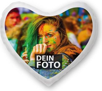 Tassendruck Foto-Kissen Selbst gestalten in Herzform - mit Foto individuell Bedruckt/aus 100% Polyester/Personalisierte Geschenk-Idee/Kopf-Kissen inkl. Füllung