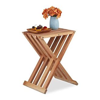 Relaxdays Klapptisch, Walnuss Holz, Wohnzimmer, Balkon & Terrasse, HBT: 44,5 x 34 x 28 cm, Beistelltisch klappbar, natur