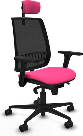 Piqueras y Crespo Stuhl mit Rollen f&uuml;r PC Alares mit 3D-Armlehnen, h&ouml;henverstellbare Lendenwirbelst&uuml;tze und h&ouml;henverstellbares Kopfteil und Neigung, Schwarz/Rosa