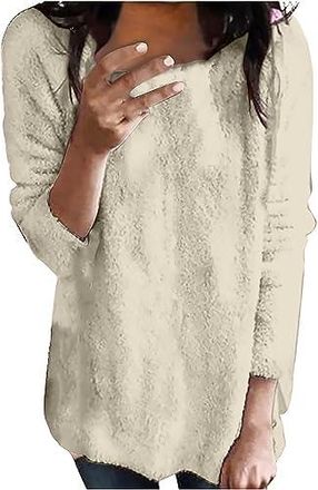 Generic Pull pour femme &agrave; manches longues en peluche solide - Manteau dext&eacute;rieur fin et tendance pour femme - Pull d&eacute;contract&eacute; pour femme et fille, 2 - Beige,