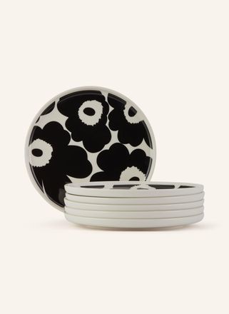 Marimekko 6er-Set Dessertteller Oiva/Unikko schwarz