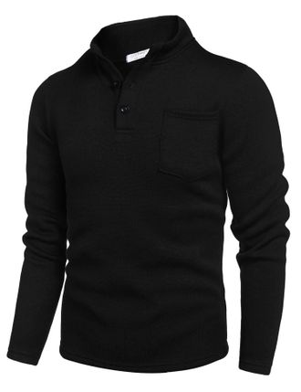 Coofandy Strickpullover Herren Winter Henley Stehkragen Feinstrick Pullover Knopf Casual Slim Fit Sweater Schwarze XXL
