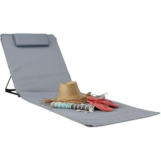 Relaxdays Matelas de plage xxl rembourr&eacute; dossier l x p : 60 x 195 cm pliable sac de transport oreiller, gris - Relaxdays