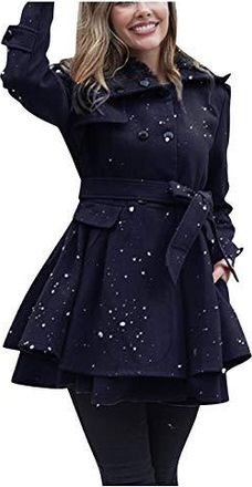 Generic Vestes pour femmes en fausse laine chaude et mince - Manteau &eacute;pais - Manteau long dhiver 2026, bleu marine, S