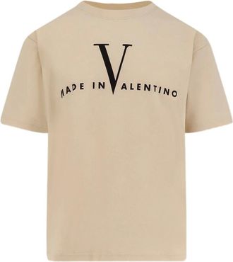 Valentino Garavani Homme, Tops, Beige, Taille: XL T-shirt en coton avec imprim&eacute; Made In Valentino