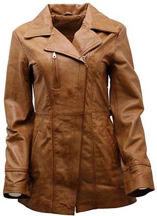 Infinity Leather Veste Longue en Cuir Nappa en Bronzer Femme avec Ceinture 16