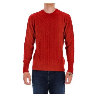 Drumohr Kaschmir Rundhalspullover mit Zopfmuster - - Knitwear - Herren - Rot - L