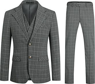 AlltheMen Costume Homme 3 pièces Mariage à Carreaux Blazer Casual Slim Fit Ajusté Veste pour daffaires 630 Gris XL