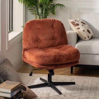 M&S Collection Fauteuil pivotant et inclinable en velours c&ocirc;tel&eacute; terracotta et noir