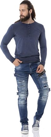Cipo & Baxx Herren Sweatshirt CL523 Blau - Stylischer Pullover im Modernen Streetwear Look mit Rundhals & Print - Bequemer Sweater f&uuml;r Alltag, Freizeit & Party - 