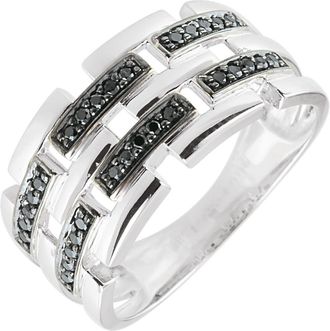 Edenly Ring Dämmerschein - Geheimer Weg - Weißgold, schwarzer Diamant - Großes Modell 9 Karat