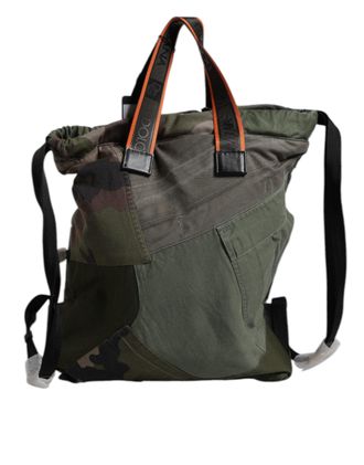 Dolce & Gabbana Mens Patchwork Camouflage Rucksack Backpack Green Cotton Calf Leather